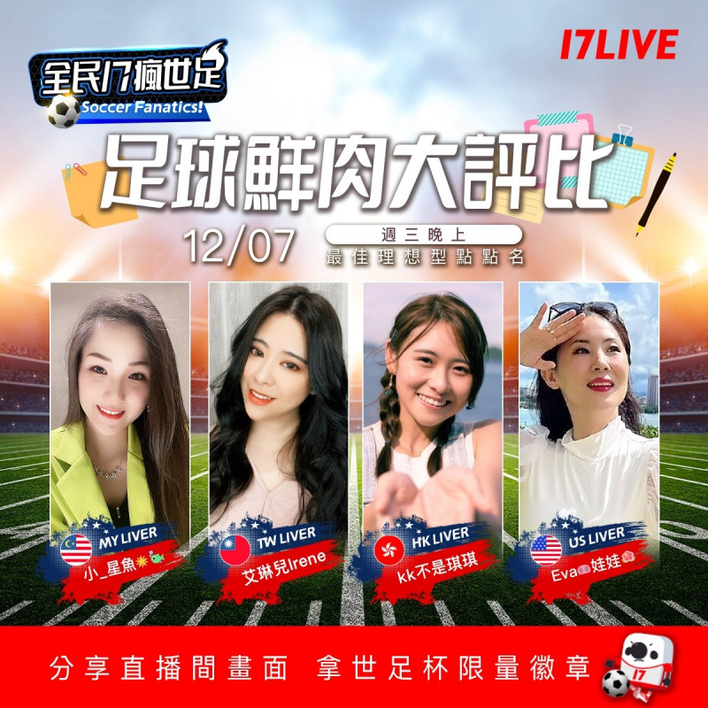 美女主播搭世足狂熱變身足球女孩 跨國聯播足球鮮肉大評比 - 自由娛樂
