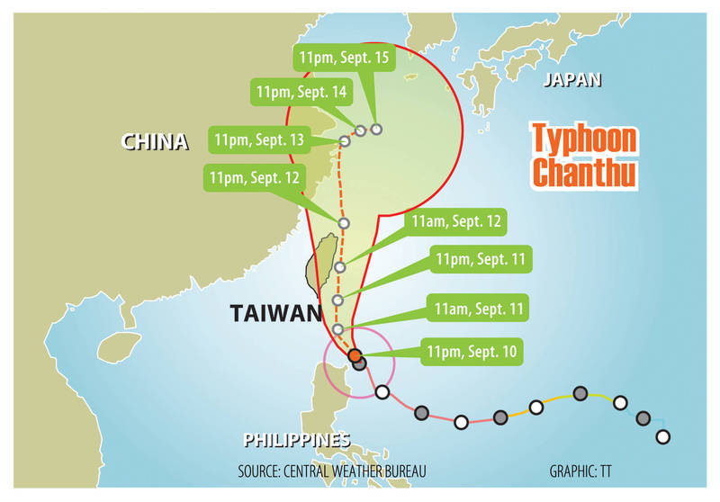 《TAIPEI TIMES》 Typhoon Chanthu spurs land warning - 焦點 - 自由時報電子報